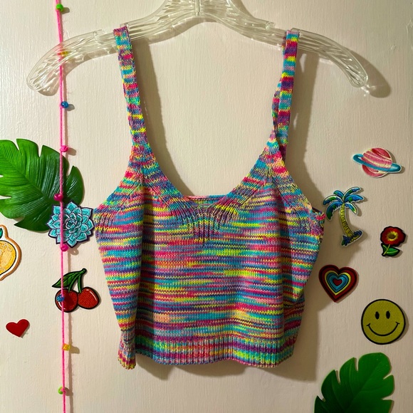 Tops | Woven Rainbow Crop Top | Poshmark